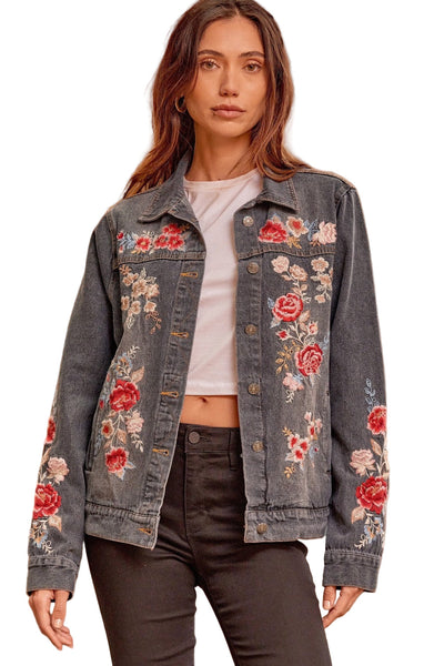 ANDREE BY UNIT / SAVANNA Floral Embroidered Denim Jacket – Violet Skye ...